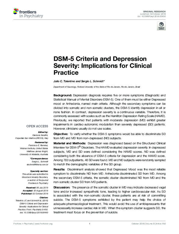 (PDF) DSM-5 Criteria and Depression Severity: Implications for Clinical ...