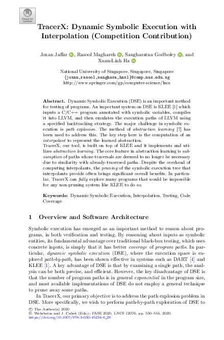 Pdf Tracerx Dynamic Symbolic Execution With Interpolation Rasool 1962