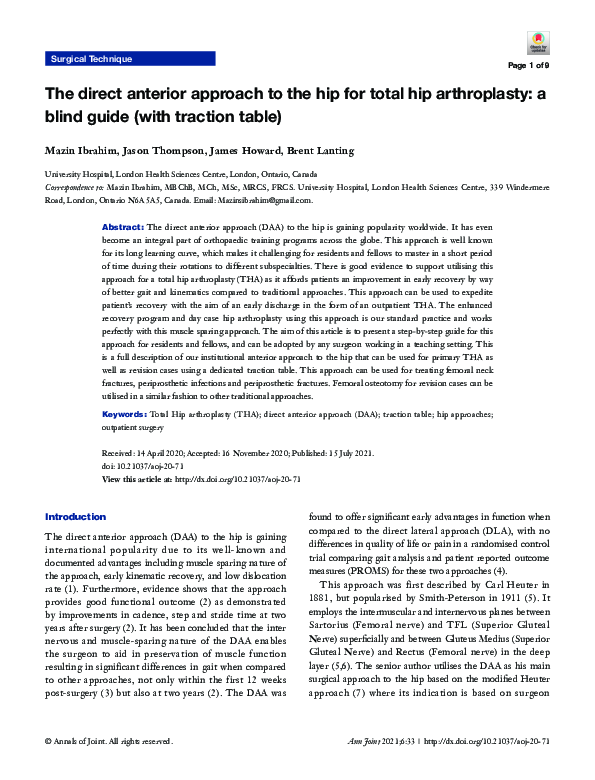 (PDF) The direct anterior approach to the hip for total hip arthroplasty: a blind guide (with ...