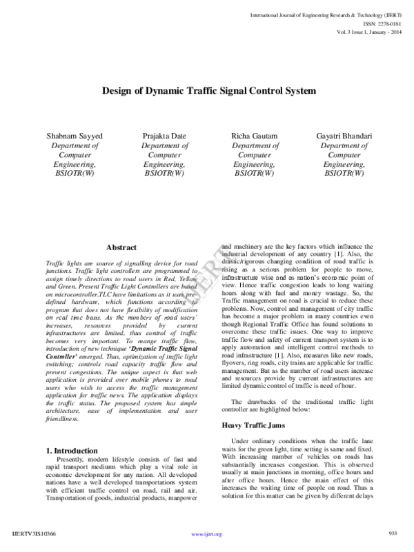 (PDF) Design of Dynamic Traffic Signal Control System