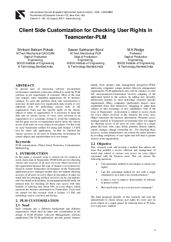 Pdf Client Side Customization For Checking User Rights In Teamcenter Plm