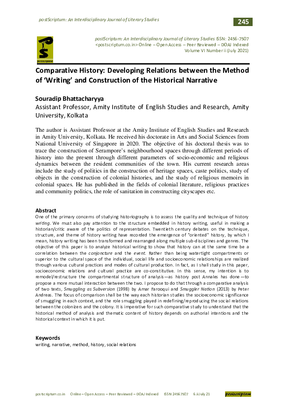 (PDF) Comparative History: Developing Relations between the Method of ...