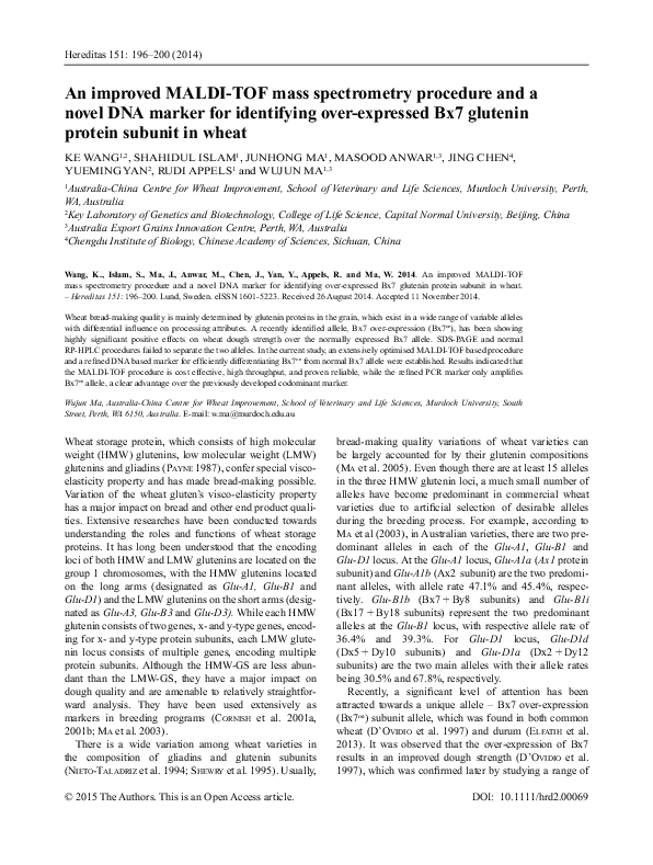 (PDF) An improved MALDI-TOF mass spectrometry procedure and a novel DNA ...