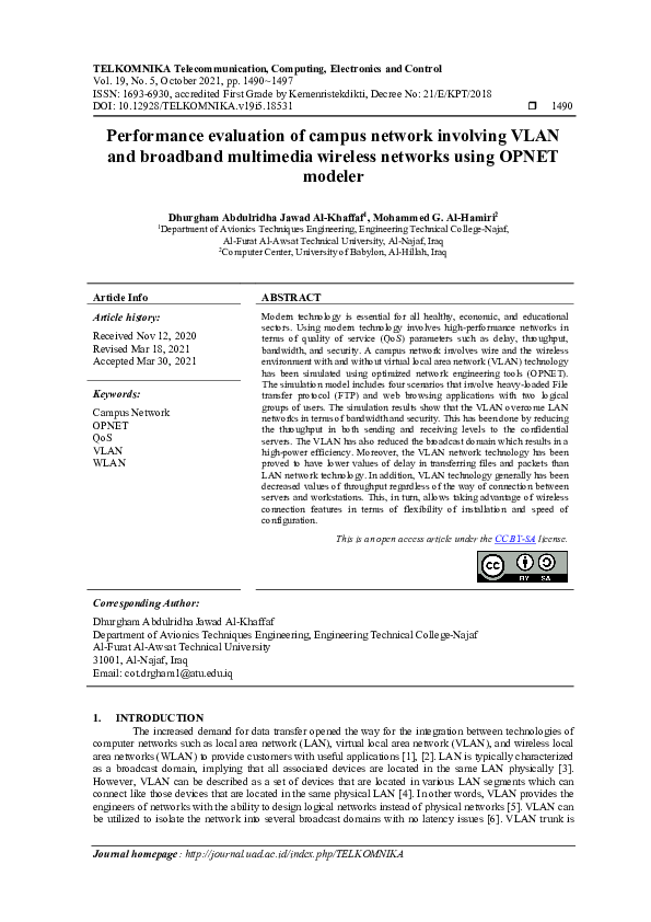 (PDF) Performance evaluation of campus network involving VLAN and broadband multimedia wireless ...