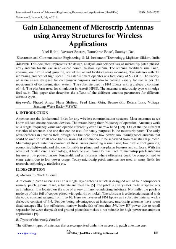 (PDF) Gain Enhancement of Microstrip Antennas using Array Structures for Wireless Applications