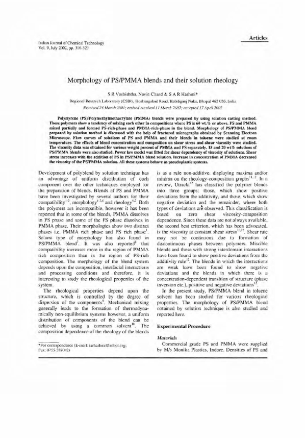 (PDF) Morphology of PS/PMMA blends and their solution rheology