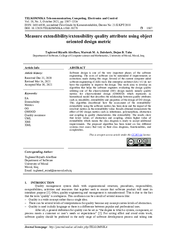 Pdf Measure Extendibility Extensibility Quality Attribute Using Object Oriented Design Metric