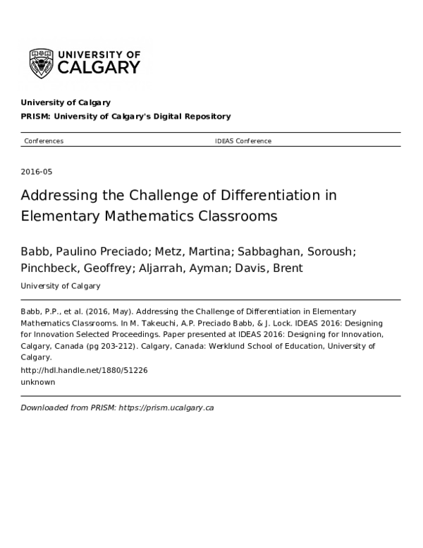 (PDF) Addressing the Challenge of Differentiation in Elementary ...