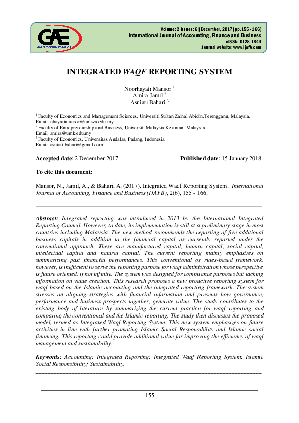 (PDF) Integrated Waqf Reporting System