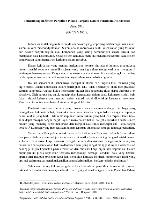 (PDF) Perkembangan Sistem Peradilan Pidana Terpadu Dalam Peradilan Di Indonesia