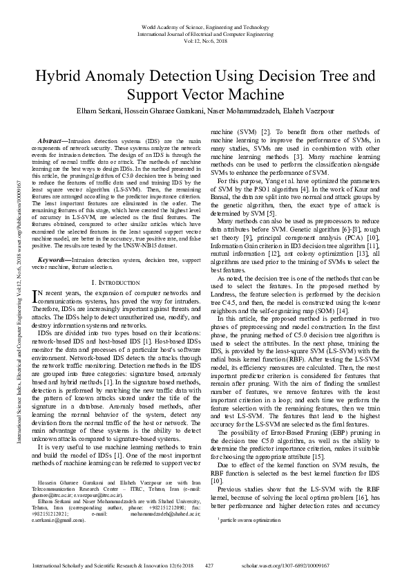 (PDF) Hybrid Anomaly Detection Using Decision Tree and Support Vector ... (PDF) Hybrid Anomaly Detection Using Decision Tree and Support Vector ...