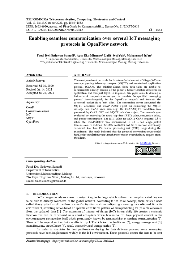 Pdf Enabling Seamless Communication Over Several Iot Messaging Protocols In Openflow Network