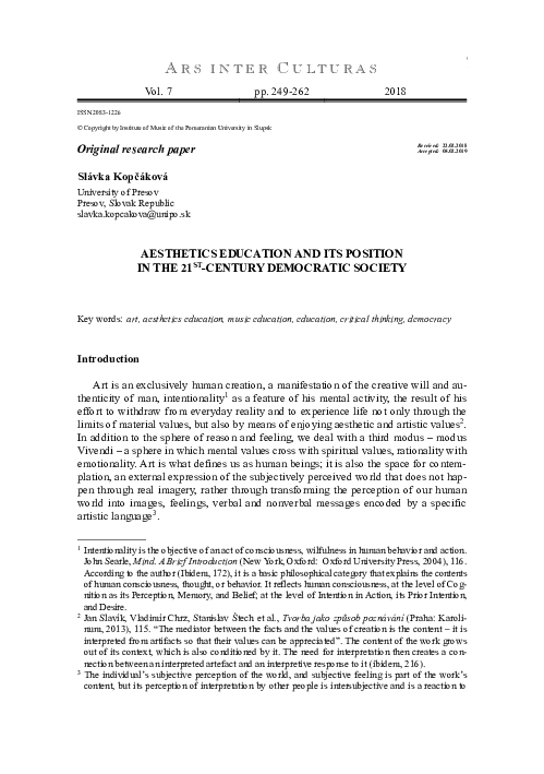 (PDF) Aesthetics Education and Its Position in the 21ST-CENTURY ...