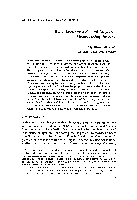 (PDF) When learning a second language means losing the first