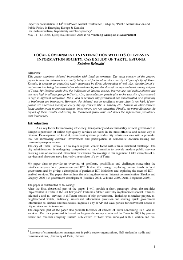 (PDF) Local Government in Interaction with Its Citizens in