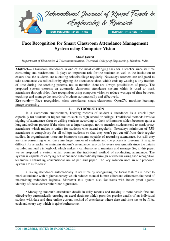 (PDF) Face Recognition for Smart Classroom Attendance Management System ...