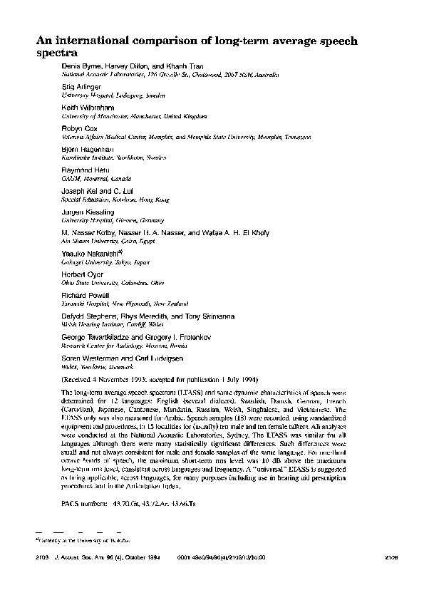 (PDF) An international comparison of long-term average speech spectra