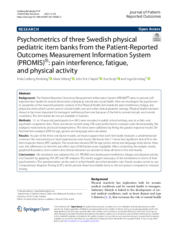 (PDF) Psychometrics of three Swedish physical pediatric item banks from ...
