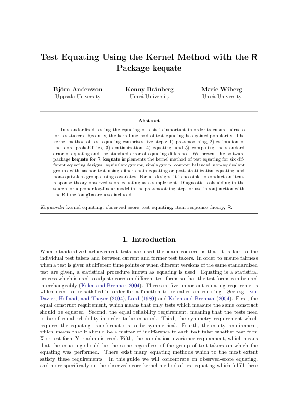 (PDF) Test Equating Using the Kernel Method with the R Package kequate