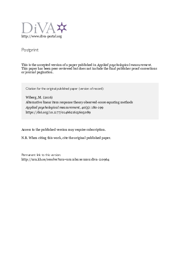(PDF) Alternative Linear Item Response Theory Observed-Score Equating ...
