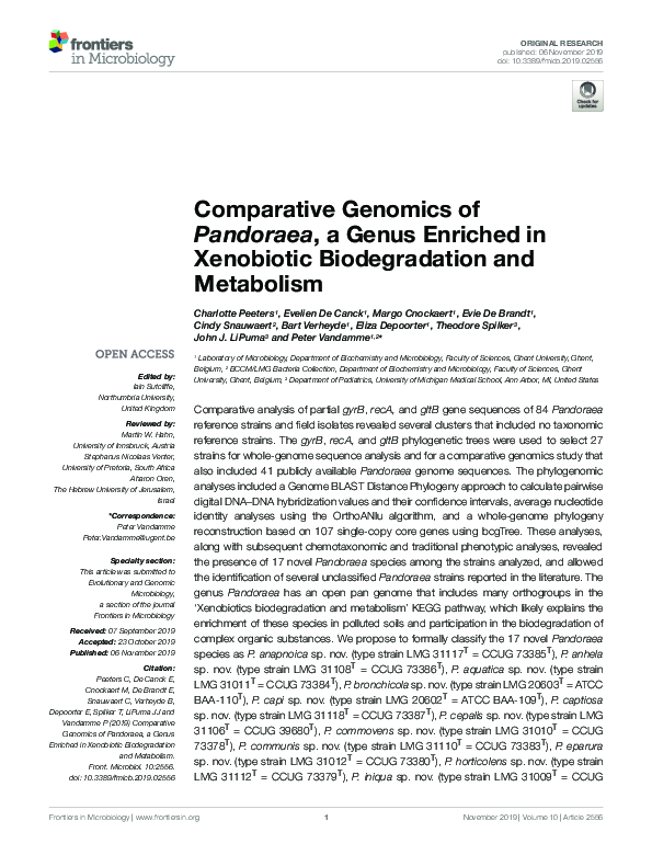 (PDF) Comparative Genomics of Pandoraea, a Genus Enriched in Xenobiotic ...