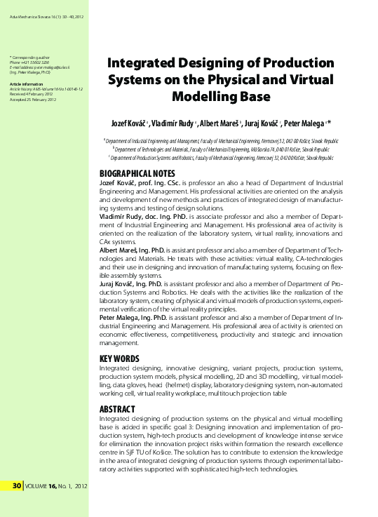 (PDF) Integrated Designing of Production Systems on the Physical and ...