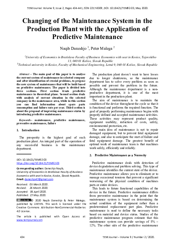 (PDF) Changing of the Maintenance System in the Production Plant with ...