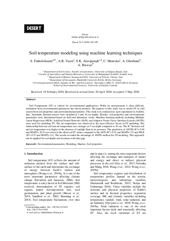 (PDF) Soil temperature modeling using machine learning techniques