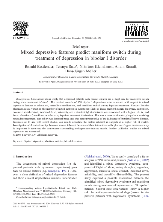 (PDF) Mixed depressive features predict maniform switch during ...