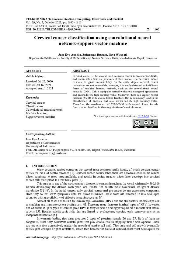 Pdf Cervical Cancer Classification Using Convolutional Neural Network Support Vector Machine