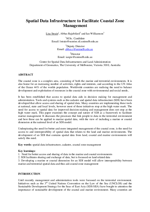 (PDF) Spatial Data Infrastructure to Facilitate Coastal Zone Management