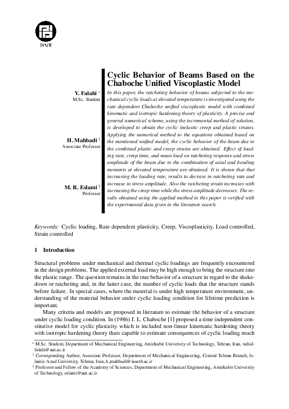 (PDF) Cyclic Behavior of Beams Based on the Chaboche Unified ...