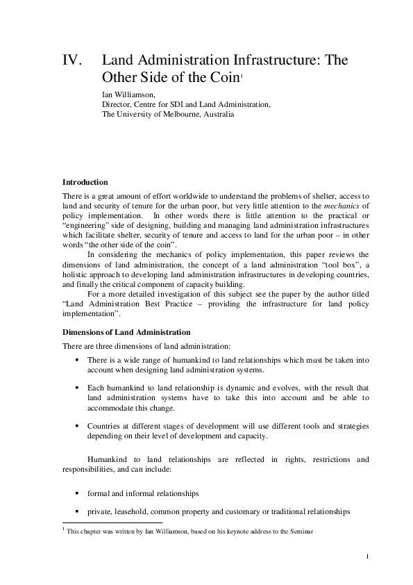 (PDF) IV. Land Administration Infrastructure: The