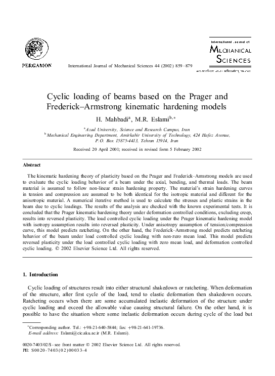 (PDF) Cyclic loading of beams based on the Prager and Frederick ...