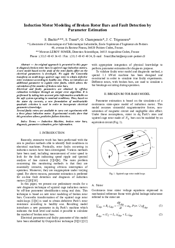 Pdf Induction Motor Modeling Of Broken Rotor Bars And Fault Detection By Parameter Estimation