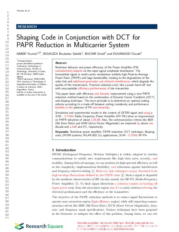 (PDF) Shaping Code in Conjunction with DCT for PAPR Reduction in Multicarrier System
