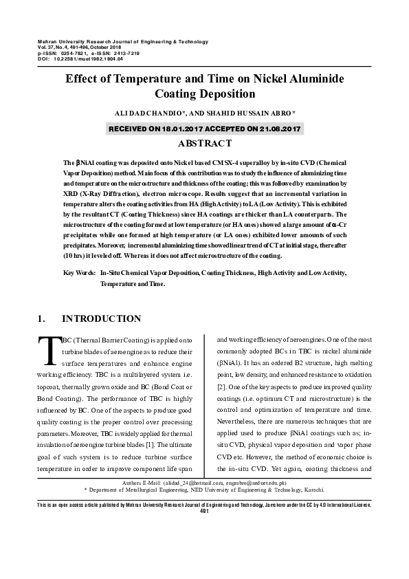 (PDF) Effect of Temperature and Time on Nickel Aluminide Coating Deposition