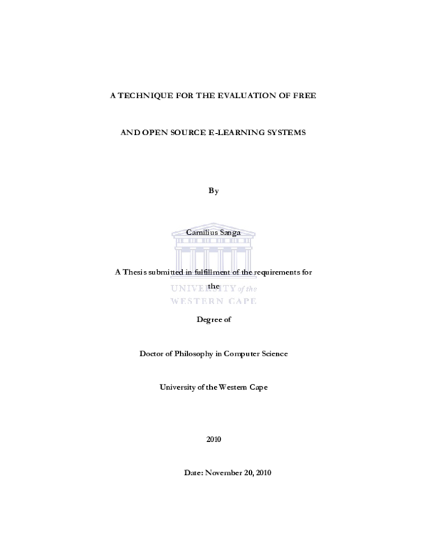 (PDF) A Technique for the Evaluation of Free and Open Source E-learning Systems