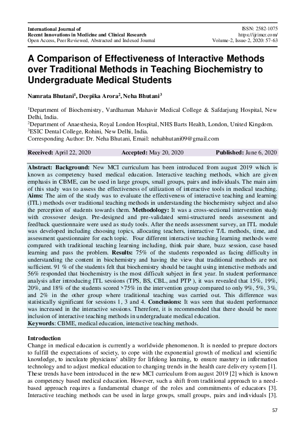 Pdf A Comparison Of Effectiveness Of Interactive Methods Over Traditional Methods In Teaching