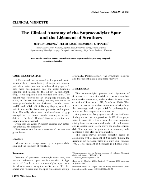 (PDF) The clinical anatomy of the supracondylar spur and the ligament ...