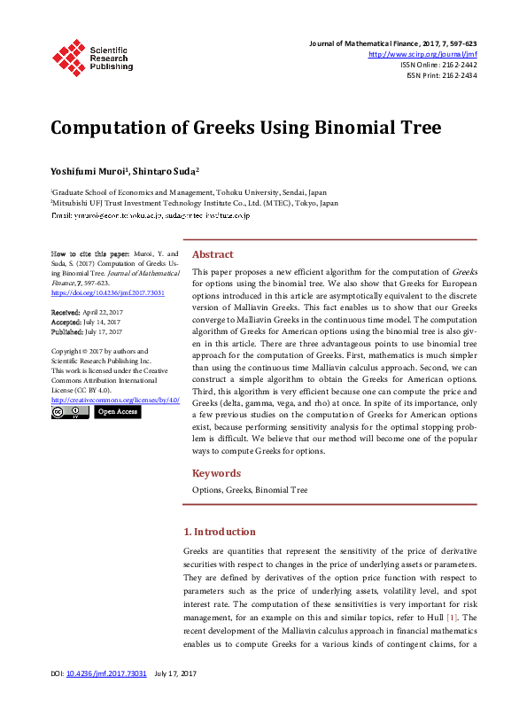 (PDF) Computation of Greeks Using Binomial Tree