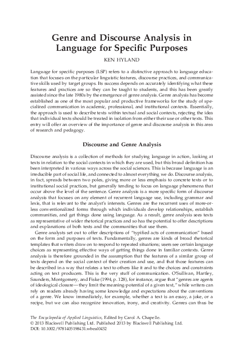 (PDF) Genre and Discourse Analysis in Language for Specific Purposes