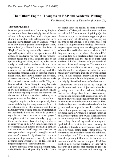 (PDF) The 'Other' English: Thoughts on EAP and Academic Writing | Ken ...