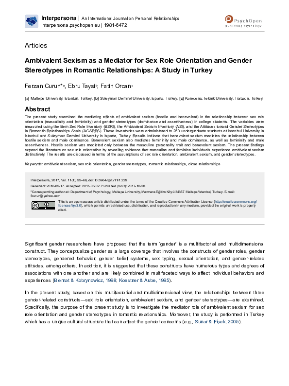 (PDF) Ambivalent sexism as a mediator for sex role orientation and ...