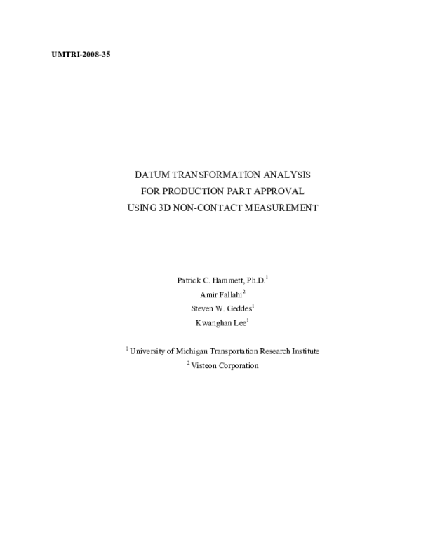 Pdf Datum Transformation Analysis For Production Part Approval Using 3d Non Contact Measurement