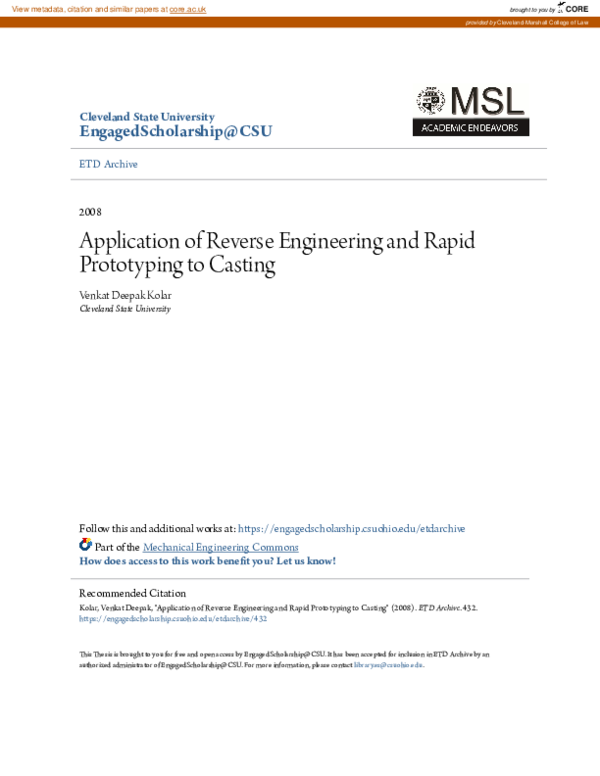(PDF) Application of Reverse Engineering and Rapid Prototyping to Casting