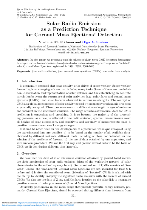 (PDF) Solar Radio Emission as a Prediction Technique for Coronal Mass ...