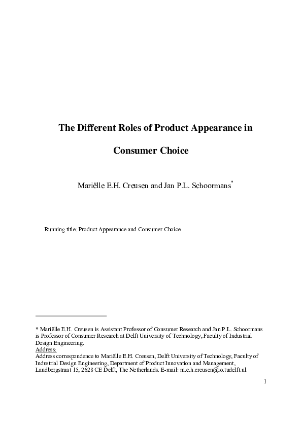 (PDF) The Different Roles of Product Appearance in Consumer Choice*