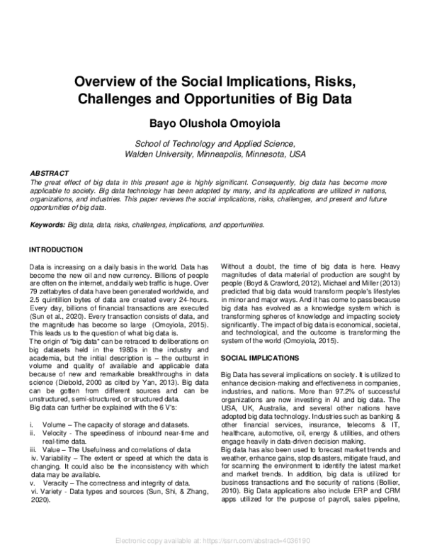 (PDF) Overview of the Social Implications, Risks, Challenges, and ...