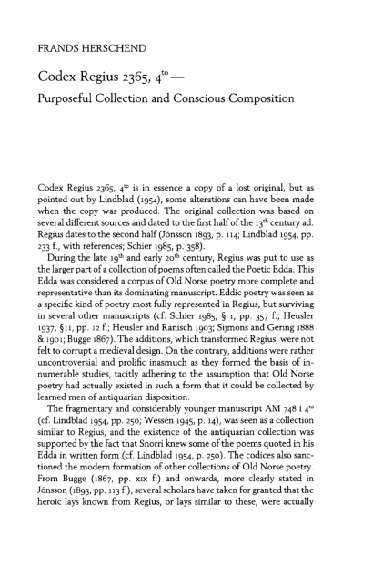 (PDF) Codex Regius 2365 4to purposeful collection and conscious composition